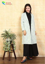 Mint Color Lapels Womens Linen Suits Clothing Knee Length Casual Long Blazer