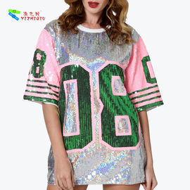 Silver Letter 08 Womens Sequin Clothing Half Sleeve Casual T - Shirt Dress