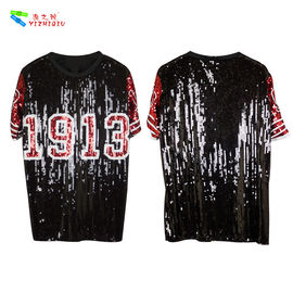 Red Black Plus Size Party Womens Sequin Clothing Round Neck Elbow Sleeve