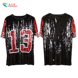 Red Black Plus Size Party Womens Sequin Clothing Round Neck Elbow Sleeve