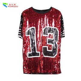 Red Black Plus Size Party Womens Sequin Clothing Round Neck Elbow Sleeve
