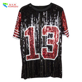 Red Black Plus Size Party Womens Sequin Clothing Round Neck Elbow Sleeve