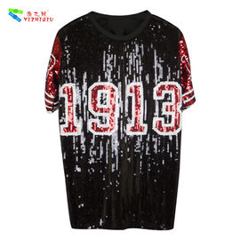 Red Black Plus Size Party Womens Sequin Clothing Round Neck Elbow Sleeve