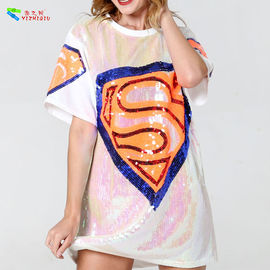 White Color Diamond Womens Sequin Clothing Jersey Mini T Shirt Dress