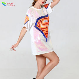White Color Diamond Womens Sequin Clothing Jersey Mini T Shirt Dress