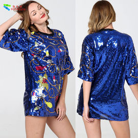 Custom Oversized Womens Sequin Clothing Short Sleeve Anti - Wrinkle