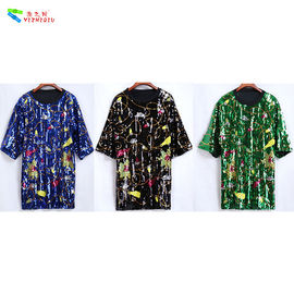Custom Oversized Womens Sequin Clothing Short Sleeve Anti - Wrinkle
