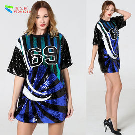 Breathable Sparkle Bling Sequin T Shirt Dress With Numbers Anti - Shrink