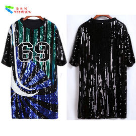 Breathable Sparkle Bling Sequin T Shirt Dress With Numbers Anti - Shrink