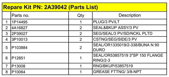 SPM Plug Valve repair Kit 3" PN: 2A39042