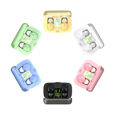Fashionable Small Bluetooth 5.0 Wireless Earbuds Macaron TWS Headphone with Digital Display 6D Surrounded Sound