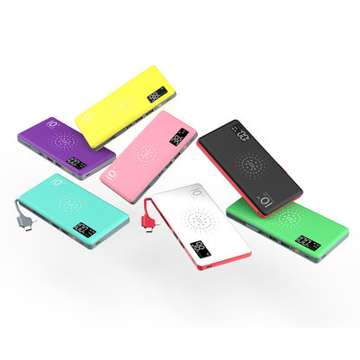 Colorful Fashionable QI Wireless Fast Charging Power Bank 10000mAh with LED Digital Power Display Built-in 3-IN-1 Cable