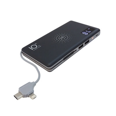 Colorful Fashionable QI Wireless Fast Charging Power Bank 10000mAh with LED Digital Power Display Built-in 3-IN-1 Cable