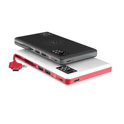 Colorful Fashionable QI Wireless Fast Charging Power Bank 10000mAh with LED Digital Power Display Built-in 3-IN-1 Cable