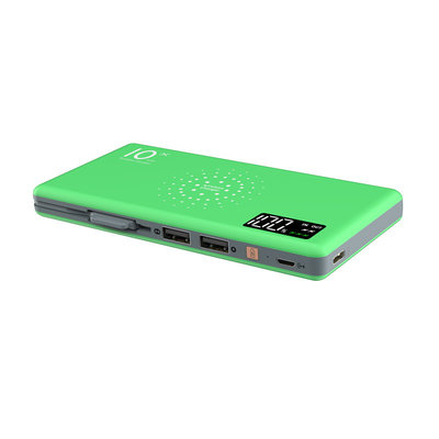 Colorful Fashionable QI Wireless Fast Charging Power Bank 10000mAh with LED Digital Power Display Built-in 3-IN-1 Cable
