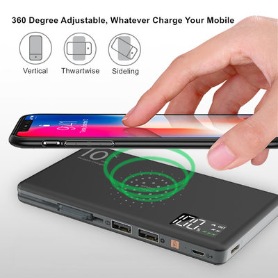 Top Sales LCD Digital Screen Wireless Power Bank 10000mA with 3-IN-1 Cable Backup Battery Powerbank Fast Charger for Sma