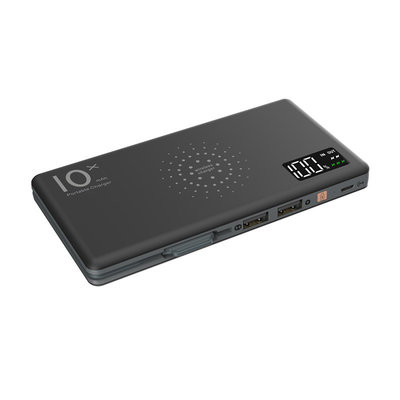 Popular Custom LED Screen QI Wireless Power Bank 10000mA with Built-in 3IN1 Cable Dual USB &Double Input Backup Type-C P