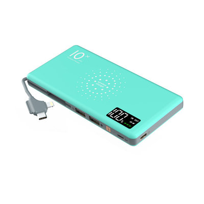 Multi-Functional LED Screen Display Qi Wireless Power Bank 10000mAh with MicroUSB/Lightning/Type-C 3-IN-1 Cable Mobile P