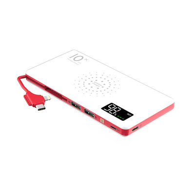 Multifunction Quick Charging Wireless Power Bank 10000mAh with 3IN1 Cable LCD Screen Slim Pocket Mobile External Battery