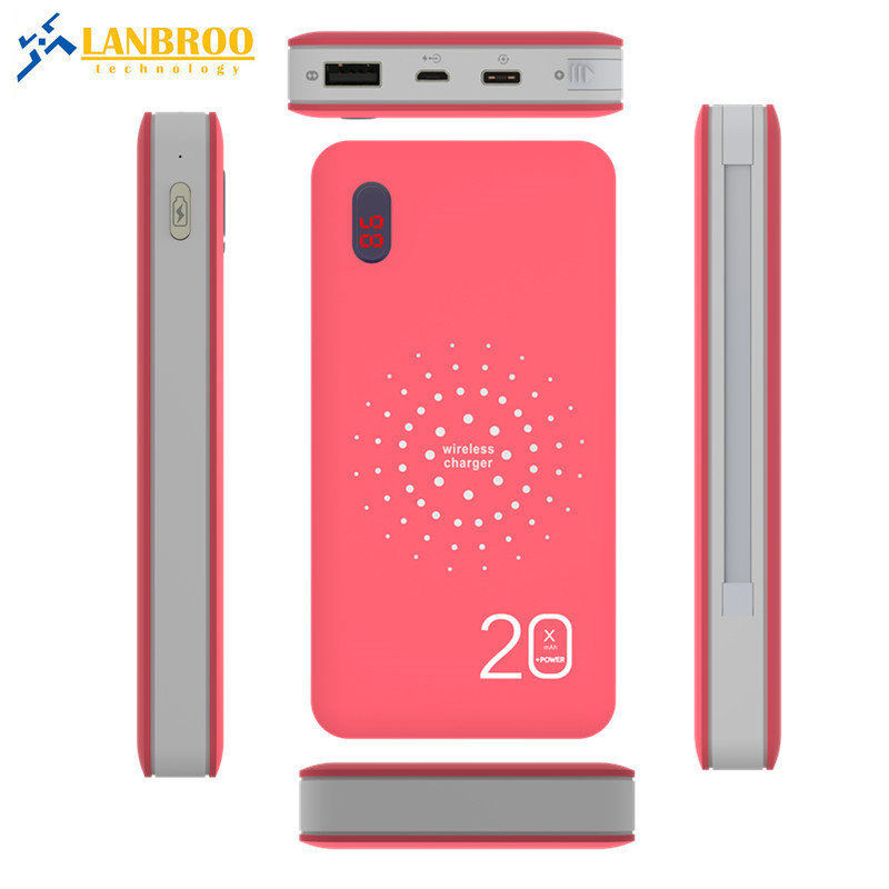 LPW-03 Power Bank Wireless Charger 20000MAH Wireless Power Bank with Built-in MicroUSB/Type-c/Lightning 3-I Hot Selling