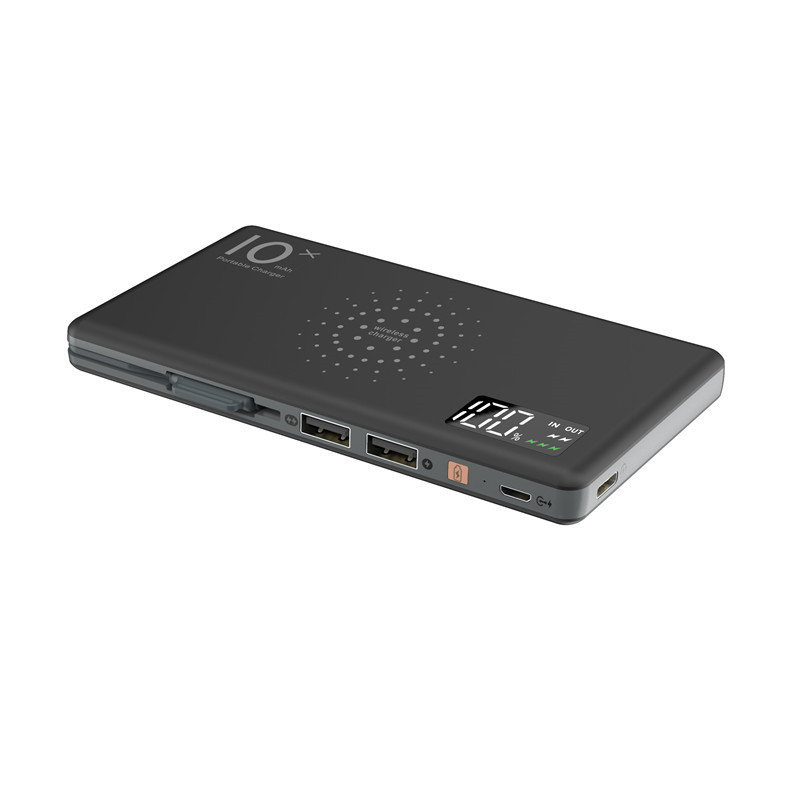 Top Selling LCD Digital Display Wireless Power Bank 10000mA Built-in 3IN1 Cable Type-C Input&Output Portable Mobile Powe