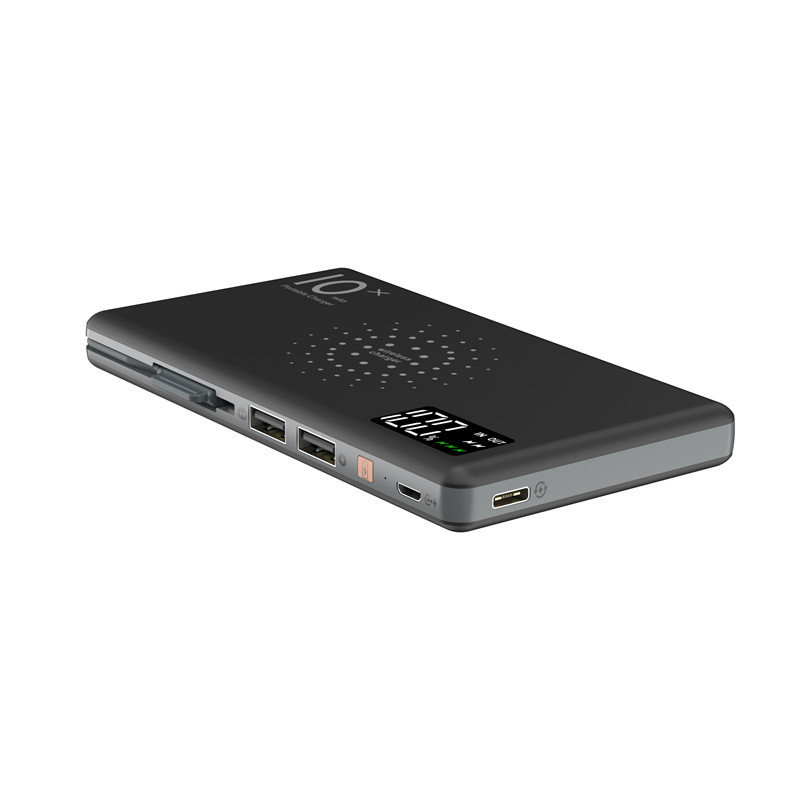 OEM LCD Screen Display Wireless Power Bank 10000mAh with 3-IN-1 Cable USB-C Quick Charge 5V~2.4A Dual USB Ports Mobile P