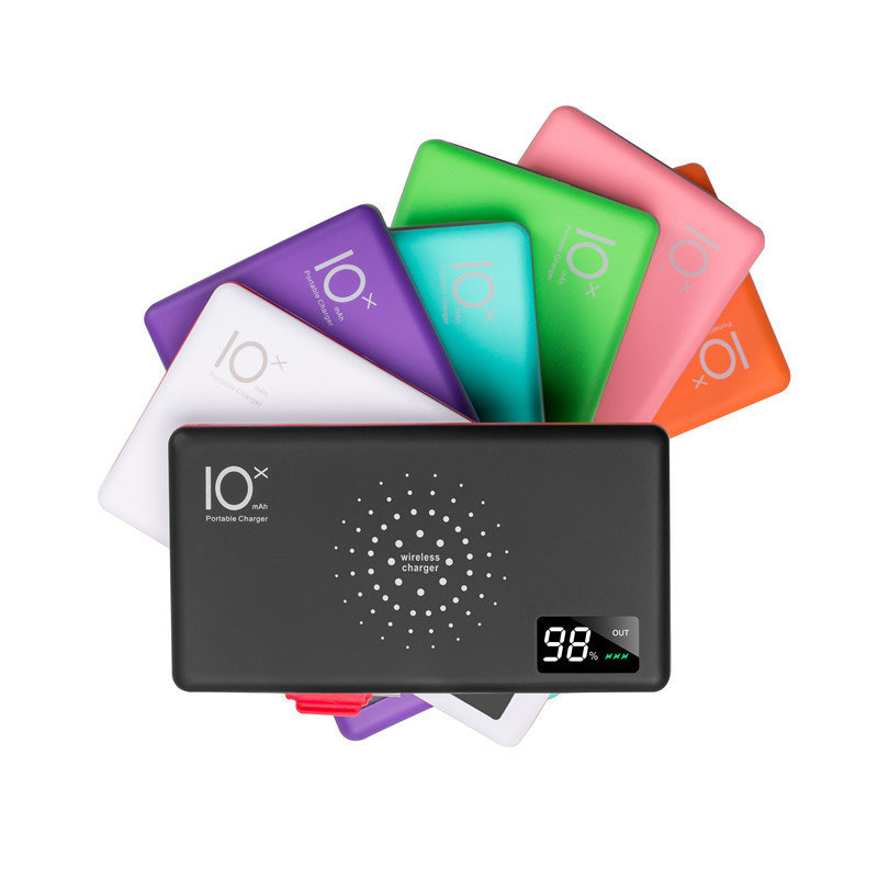 Best Selling Fast Charge Qi Wireless Power Bank 10000mAh with 3IN1 Cable LED Digital Display Smart Phone Powerbank Charg