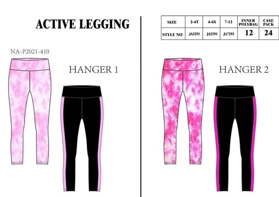 Stock Lot No. JCC -111016  Girl's Printed & Solid Legging 2 Pcs in Hanger Pack