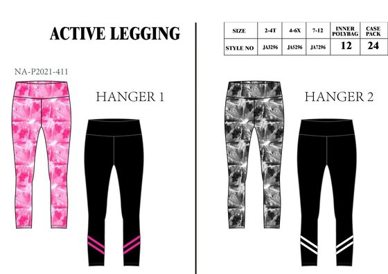 Stock Lot No. JCC -111016  Girl's Printed & Solid Legging 2 Pcs in Hanger Pack