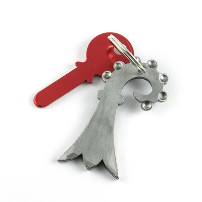 Custom Die Cut Metal Keychains With Light Gray Hue And Simple Outline