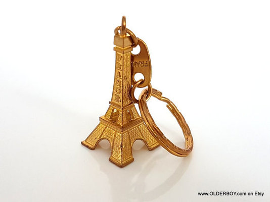 Zinc Alloy Promotional Metal Keyrings Gold / Nickel Plating Famous Eiffel Tower Design