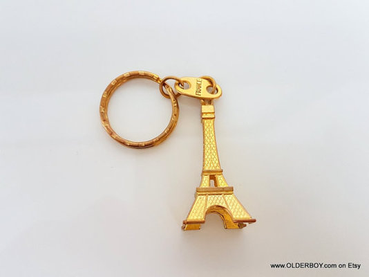 Zinc Alloy Promotional Metal Keyrings Gold / Nickel Plating Famous Eiffel Tower Design