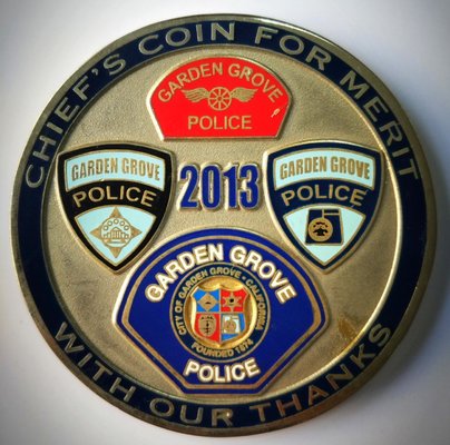 Gold Plating Military Challenge Coins Token Coin Garden Grove Police Logo