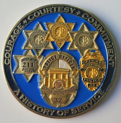 Gold Plating Military Challenge Coins Token Coin Garden Grove Police Logo
