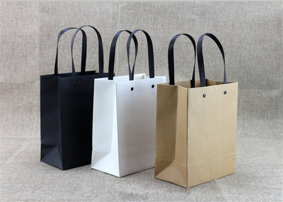 Partial UVcoating Eco Printed Kraft Custom Paper Shopping Bags With Ribbon
