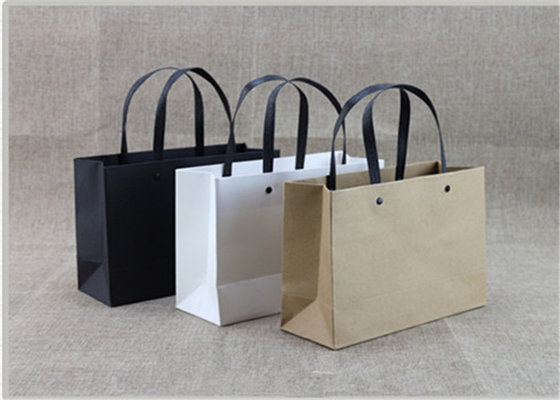 Partial UVcoating Eco Printed Kraft Custom Paper Shopping Bags With Ribbon