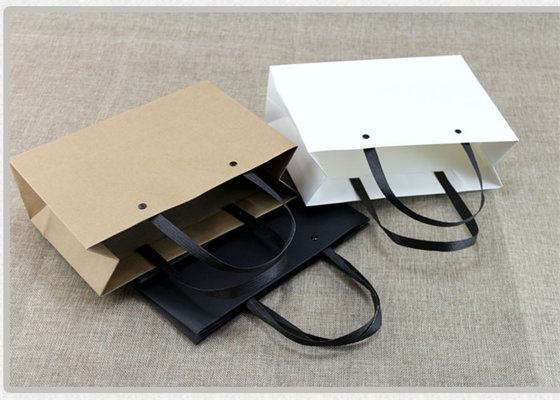 Partial UVcoating Eco Printed Kraft Custom Paper Shopping Bags With Ribbon