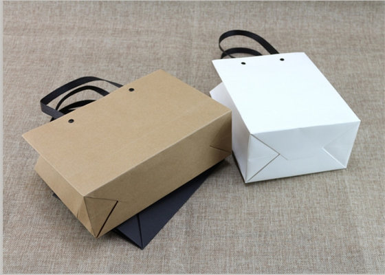 Partial UVcoating Eco Printed Kraft Custom Paper Shopping Bags With Ribbon