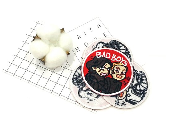 Round Custom Embroidered Patches With Cute People Pattern And Red Background