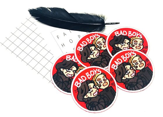 Round Custom Embroidered Patches With Cute People Pattern And Red Background