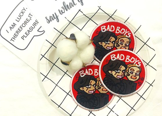 Round Custom Embroidered Patches With Cute People Pattern And Red Background