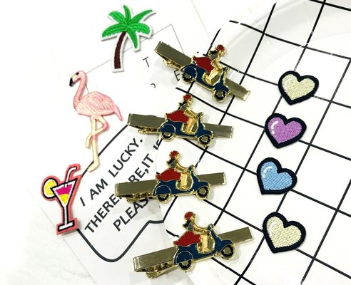 Custom Girl Riding A Motorcycler Metal Tie Clip Enamel Pin Badge