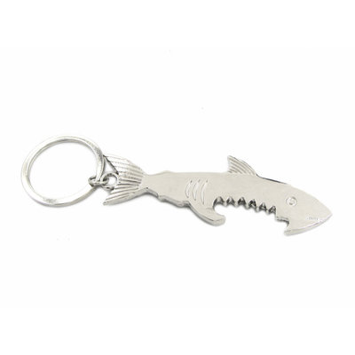 Promotional Trolley Coin Keyring , Shark Shape Custom Bottle Opener Keychain