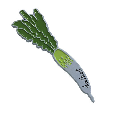 White Metal Die Struck Soft Enamel Lapel Pins Cartoon Simulated White Radish Design