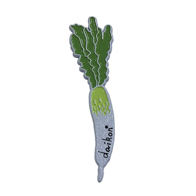 White Metal Die Struck Soft Enamel Lapel Pins Cartoon Simulated White Radish Design