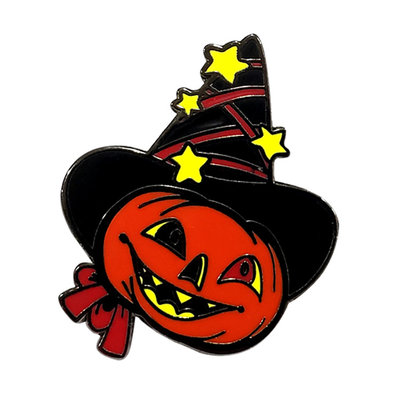 Magic Pumpkin Lentern Soft Enamel Lapel Pin Badges For Halloween , Custom Size