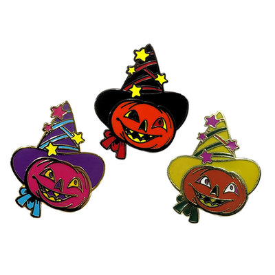 Magic Pumpkin Lentern Soft Enamel Lapel Pin Badges For Halloween , Custom Size