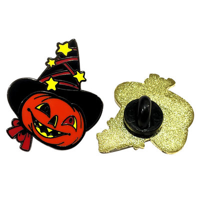 Magic Pumpkin Lentern Soft Enamel Lapel Pin Badges For Halloween , Custom Size