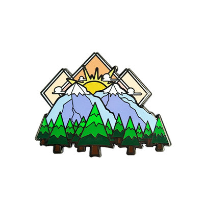Trees And Sun Hard Enamel Lapel Pins Badges With Black Nickel Plating