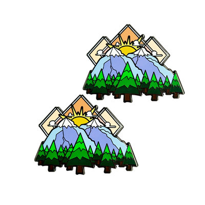 Trees And Sun Hard Enamel Lapel Pins Badges With Black Nickel Plating